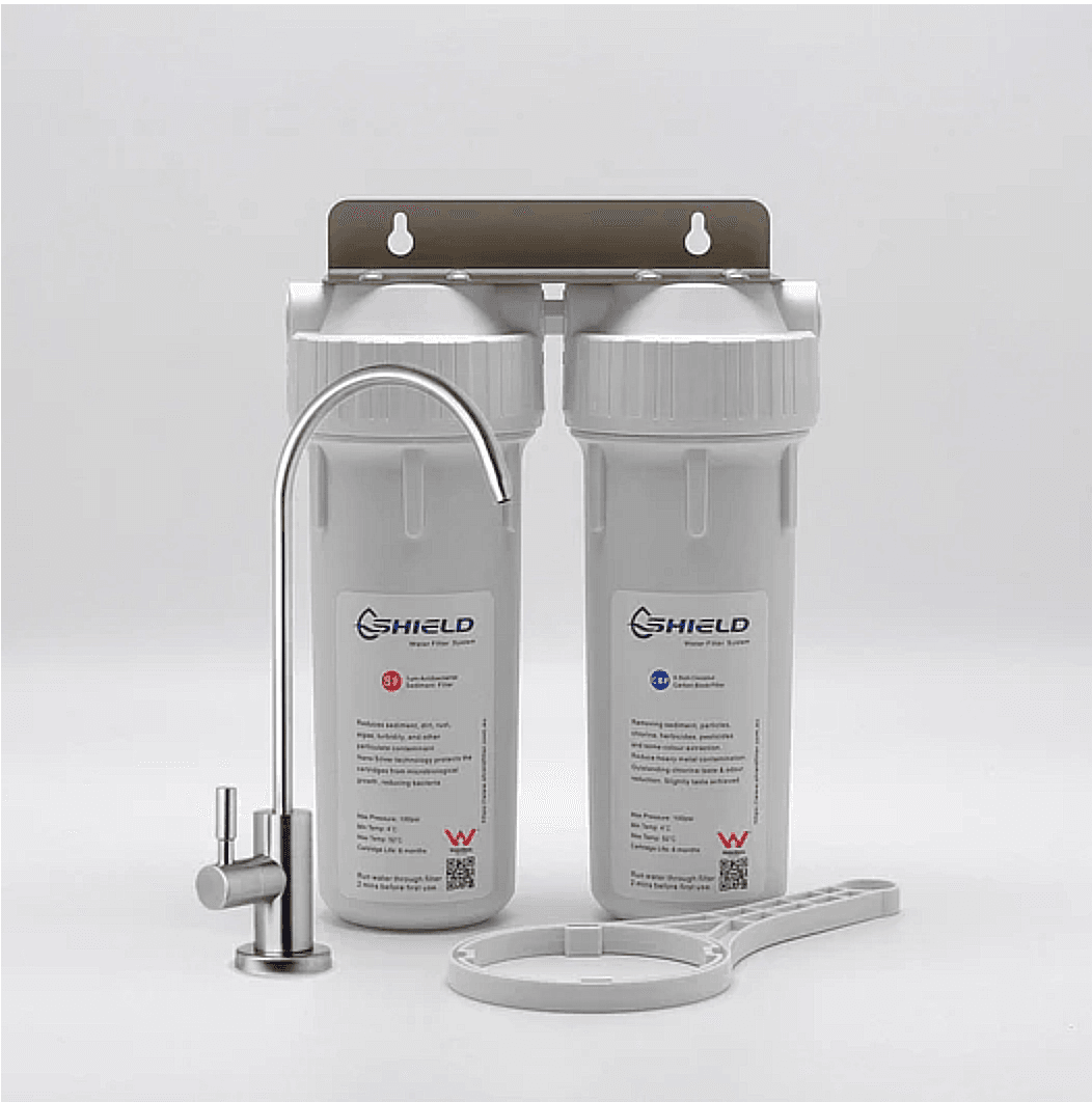 Twin filters with under sink housing | PreFilters.com.au